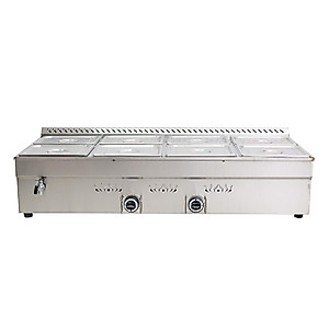 TECHTONGDA Propane Gas Food Soup Warmer Stove Bain Marie Commercial Canteen Buffet Steam Heater with Regulator Valve 12''x8.7''x4'' Pan 8 Pan
