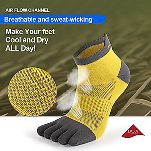 limide Men's Cotton Toe Socks Five Finger Socks Compression Crew No Show Athletic Socks for Running 4 Pairs(Size 7-11)