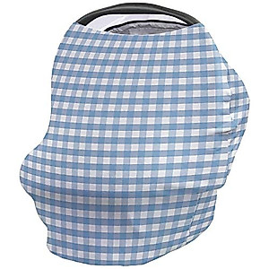 Baby Car Seat Nursing Cover for Breastfeeding Scarf, Buffalo Check Plaid, Ultra Soft Breastfeeding Covers Poncho Canopy for Boy Girl, Infant Stroller Cover, Gingham Blue