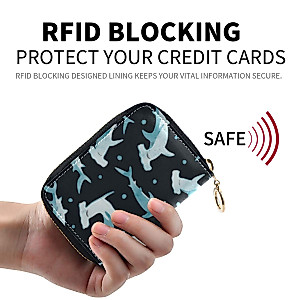 Slim Minimalist Soft Leather Mini Case Holder Organizer Wallet for Women Men Hammerhead Shark