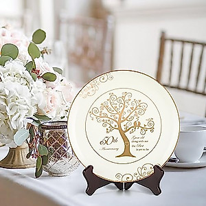 Urllinz 50th Anniversary Plates with 24k Gold Foil-50th Anniversary Wedding Gifts for Parents Couples,Valentine's Day Gifts, 50 Year Golden Wedding Gifts,Porcelain Plate for Her Him with Stand 9 Inch