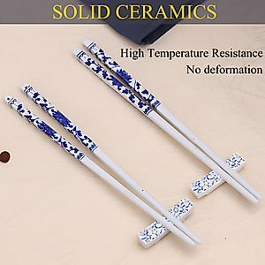 Ceramic Chopsticks Holder Porcelain Chopstick Rest Fork Stand Holder Set of 5 Blue and White