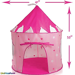 LimitlessFunN Princess Pop Up Kids Play Tent | Includes Star Lights & Carrying Case |, Children Indoor Castle Playhouse for Girls, Toddlers, 41" D x 41" W x 53" H