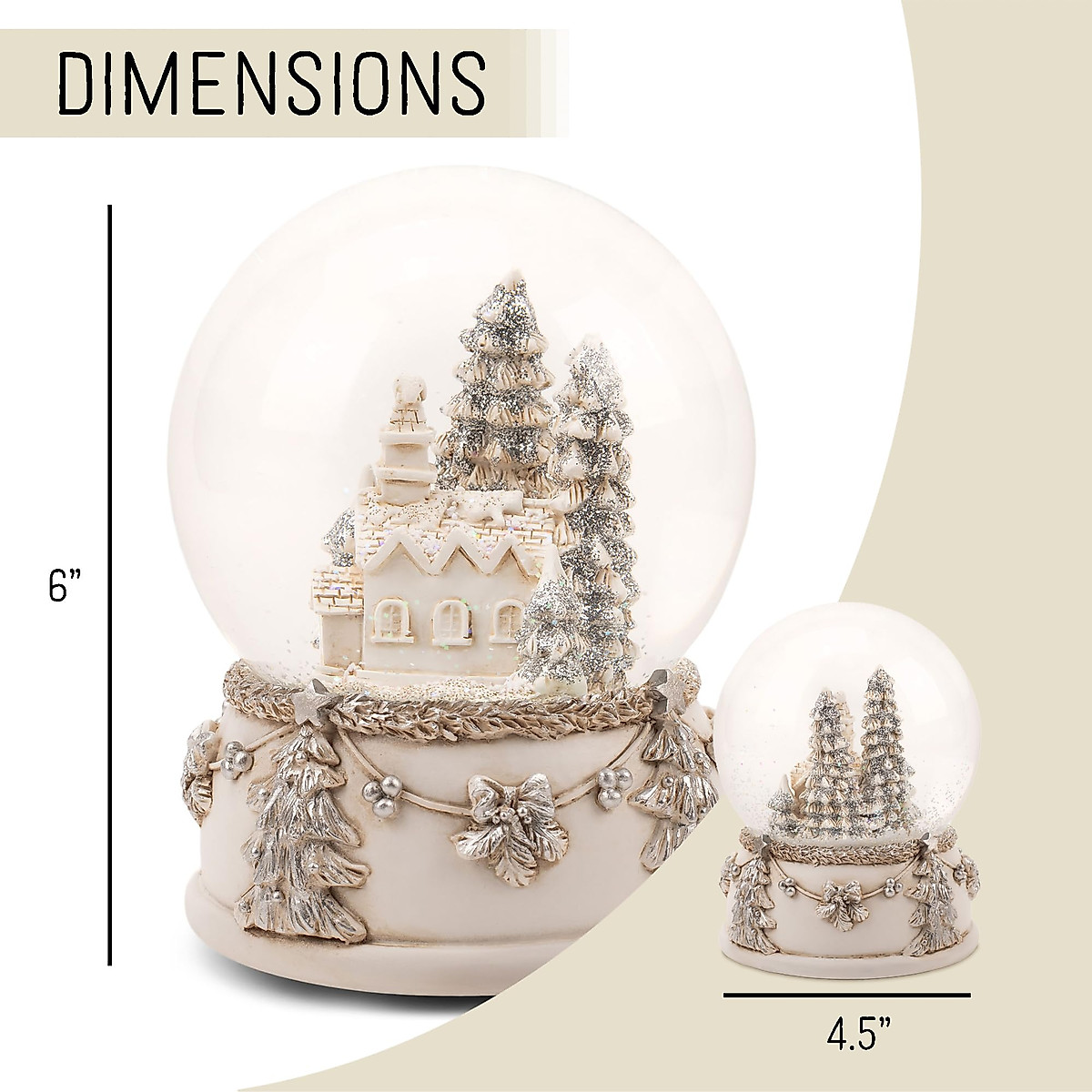 NAT & Jules Beautiful Snowy Church & Pine Tree Scene 6 x 4 inch Musical Glitter Snow Globe: Plays Tune We Wish You A Merry Christmas - Perfect Accent Décor for The Holidays or Everyday, Church Scene