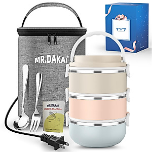 Bento Box Adult Lunch Box with Insulated Bag Spoon Fork, Stainless Steel Thermal Food Container 3-Tier Stackable Lunch Box for Adults Teens, Leak-proof Salad Snack Boxes for Work, School- Rainbow