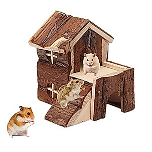 Dwarf Hamster Wooden House Rat Hideout Hut with Climbing Ladder Play Toys Hamster Toys Wooden House for Dwarf Hamster Mouse Rat and Other Small Animals