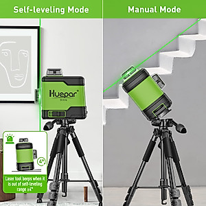 Huepar 3D Cross Line Self-Leveling Laser Level 3 x 360 Green Beam Three-Plane Leveling and Alignment Laser Tool-Switchable Vertical & Horizontal Lines, Li-ion Battery&Portable Tool Bag included