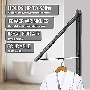 SunEegral Quality Clothes Drying Rack Wall Mounted,Laundry Room Folding Organization Storage,Foldable Hanging Drying Rod Ultrathin Small Collapsible for Space Saving,65Ibs Capacity,Aluminum(Black)