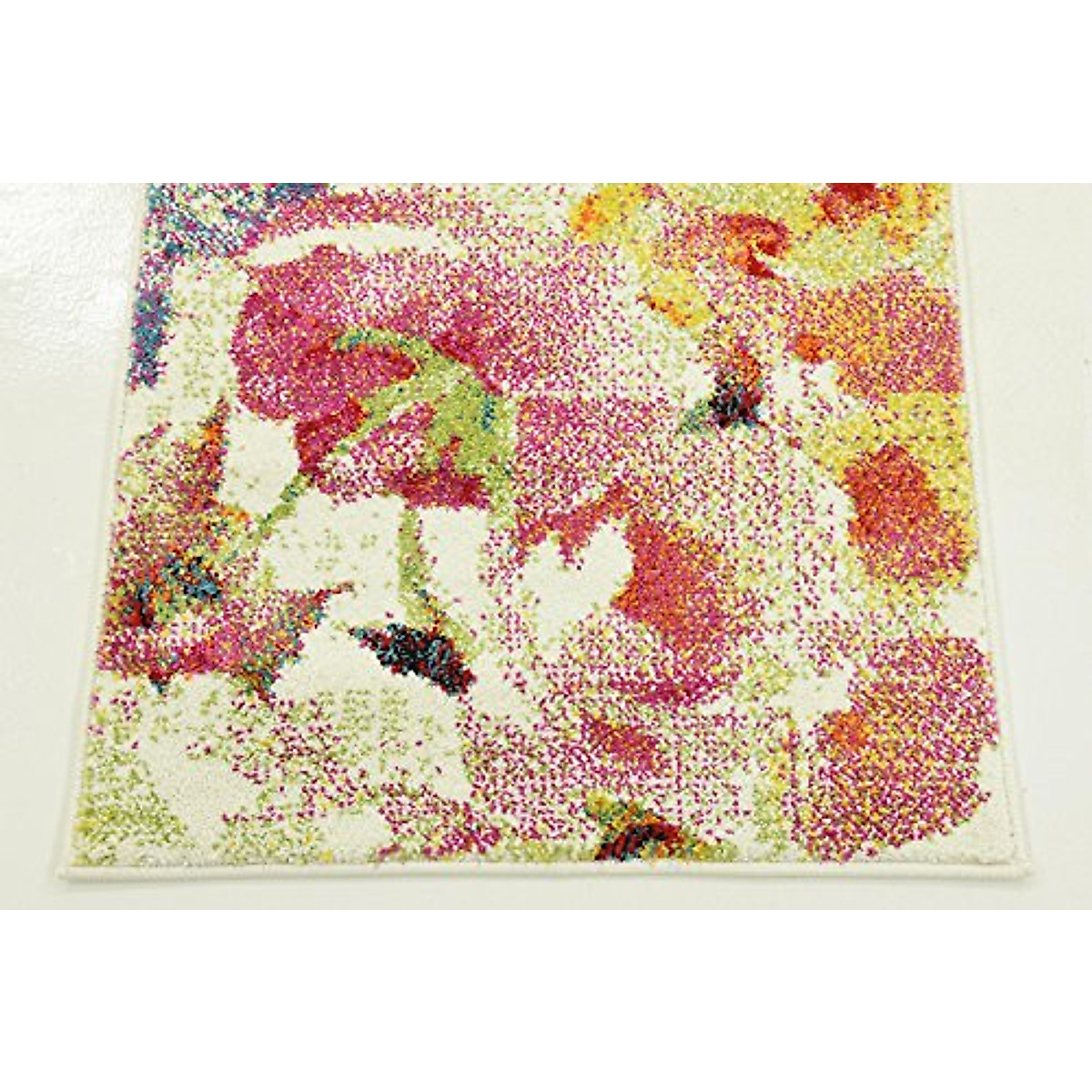 Unique Loom Lyon Collection Modern Watercolor Floral Area Rug, 2 x 6 ft, Ivory/Pink