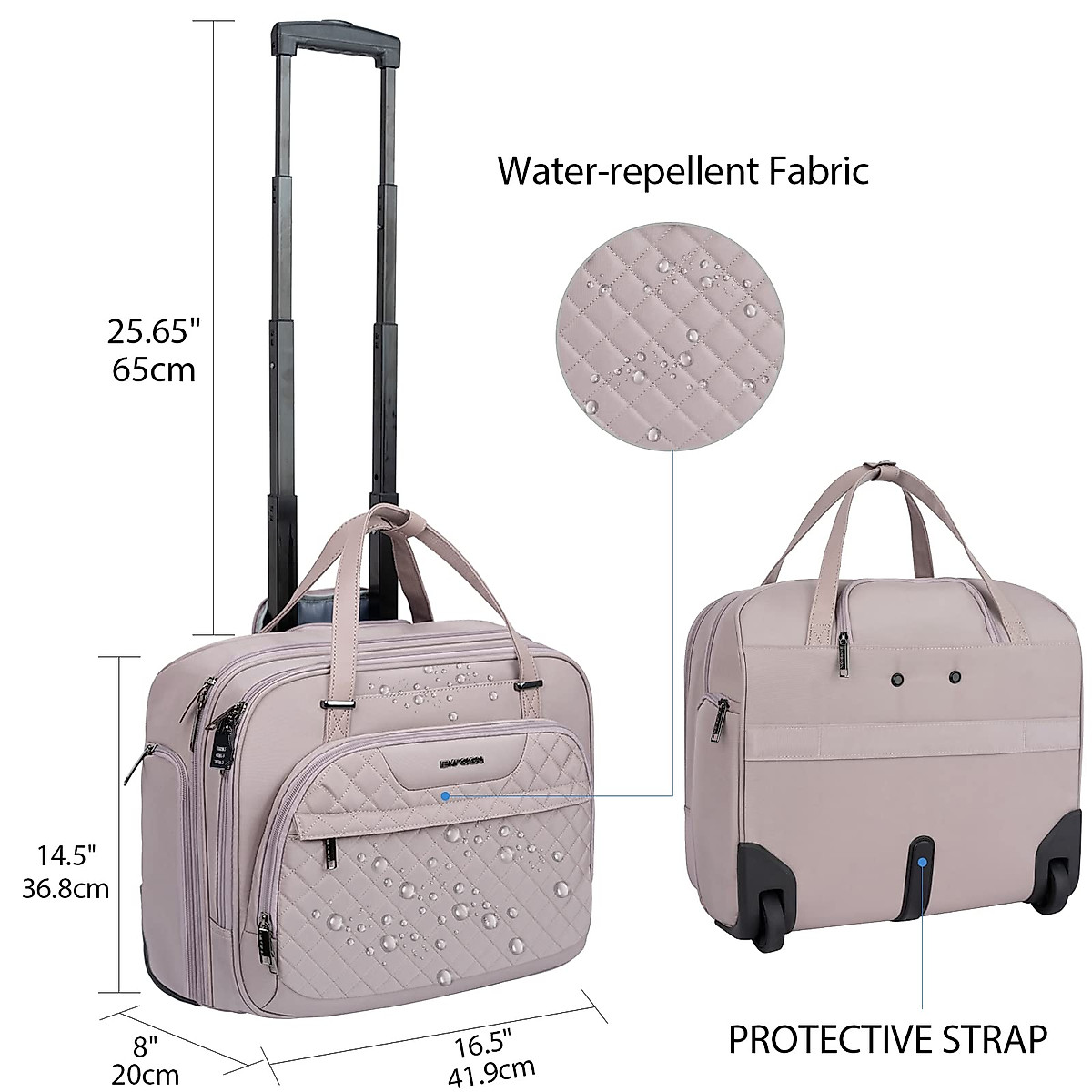 EMPSIGN Rolling Laptop Bag Women with Wheels, Rolling Briefcase for Women Fits Up to 15.6 Inch Laptop Briefcase on Wheels, Water-Repellent Overnight Rolling Computer Bag with RFID Pockets, Grey Pink