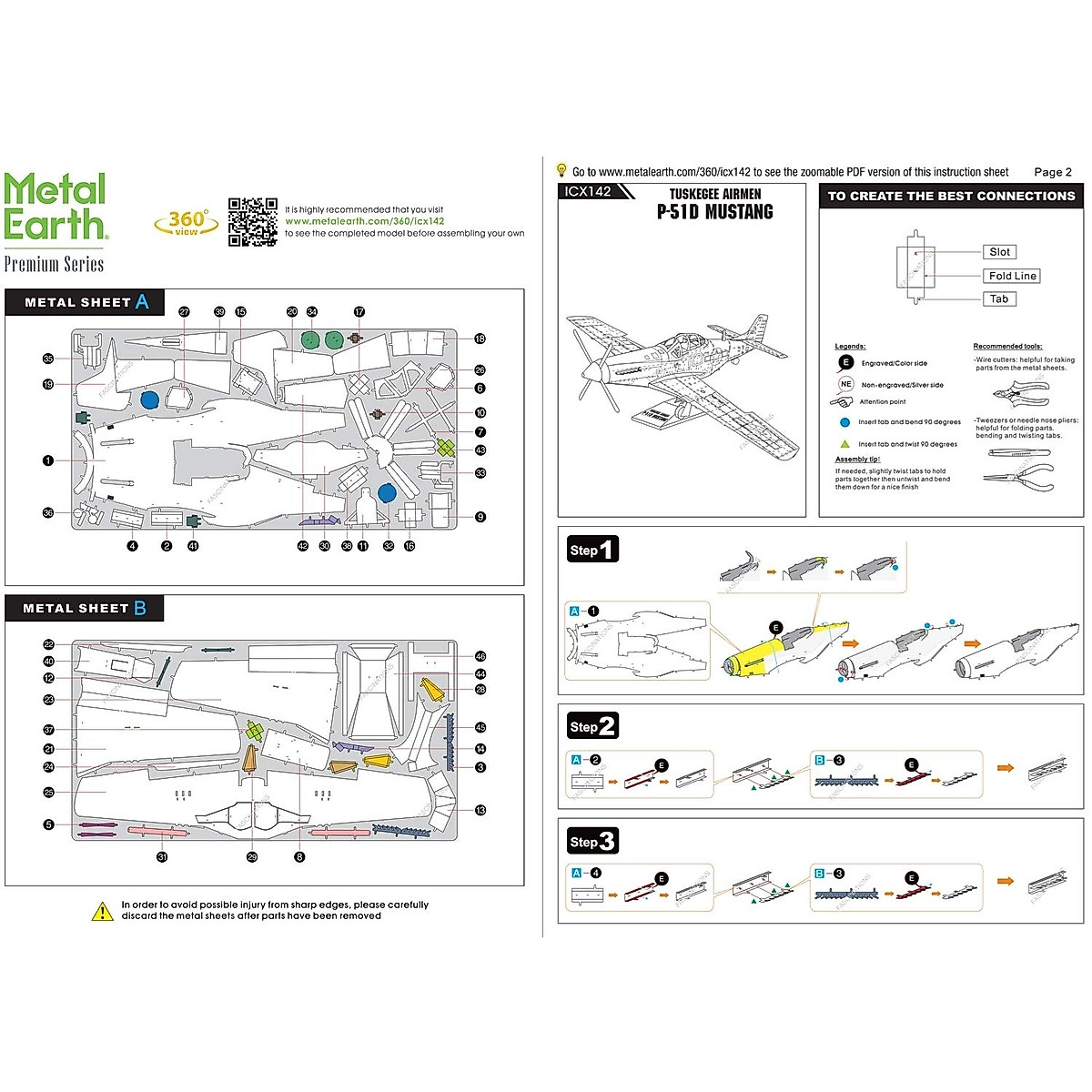 Metal Earth Premium Series Tuskegee Airmen P-51D Mustang Red Tail 3D Metal Model Kit Fascinations