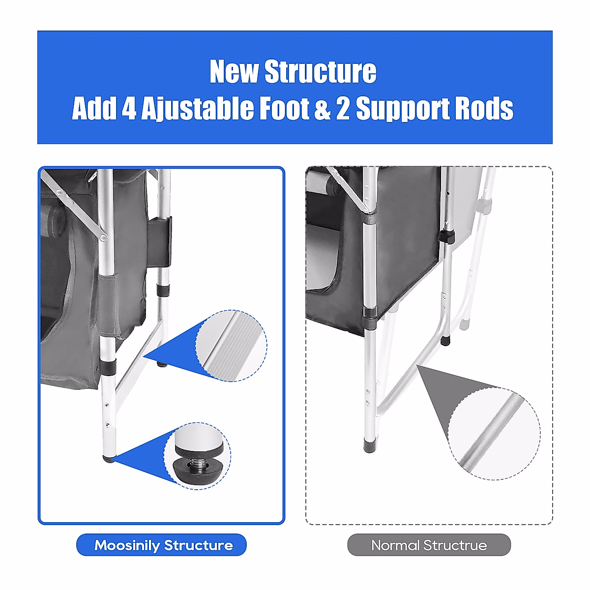 Moosinily Folding Camping Table 4 Ft Foldable Picnic Table 3 Height Adjustable Portable Camp Kitchen with Oxford Storage Outdoor White 47.2×18.5 inch