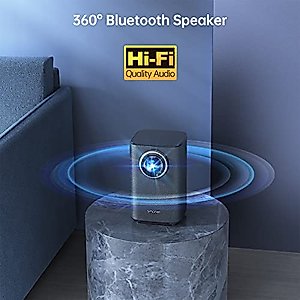 WiFi Mini Projector SMONET Movie Projector, 150 ANSI Lumens 1080P Supported Native Portable Projector with Tripod, Home Theater, 360° Bluetooth Speaker, Compatible with Android/iOS/HDMI/USB/AV