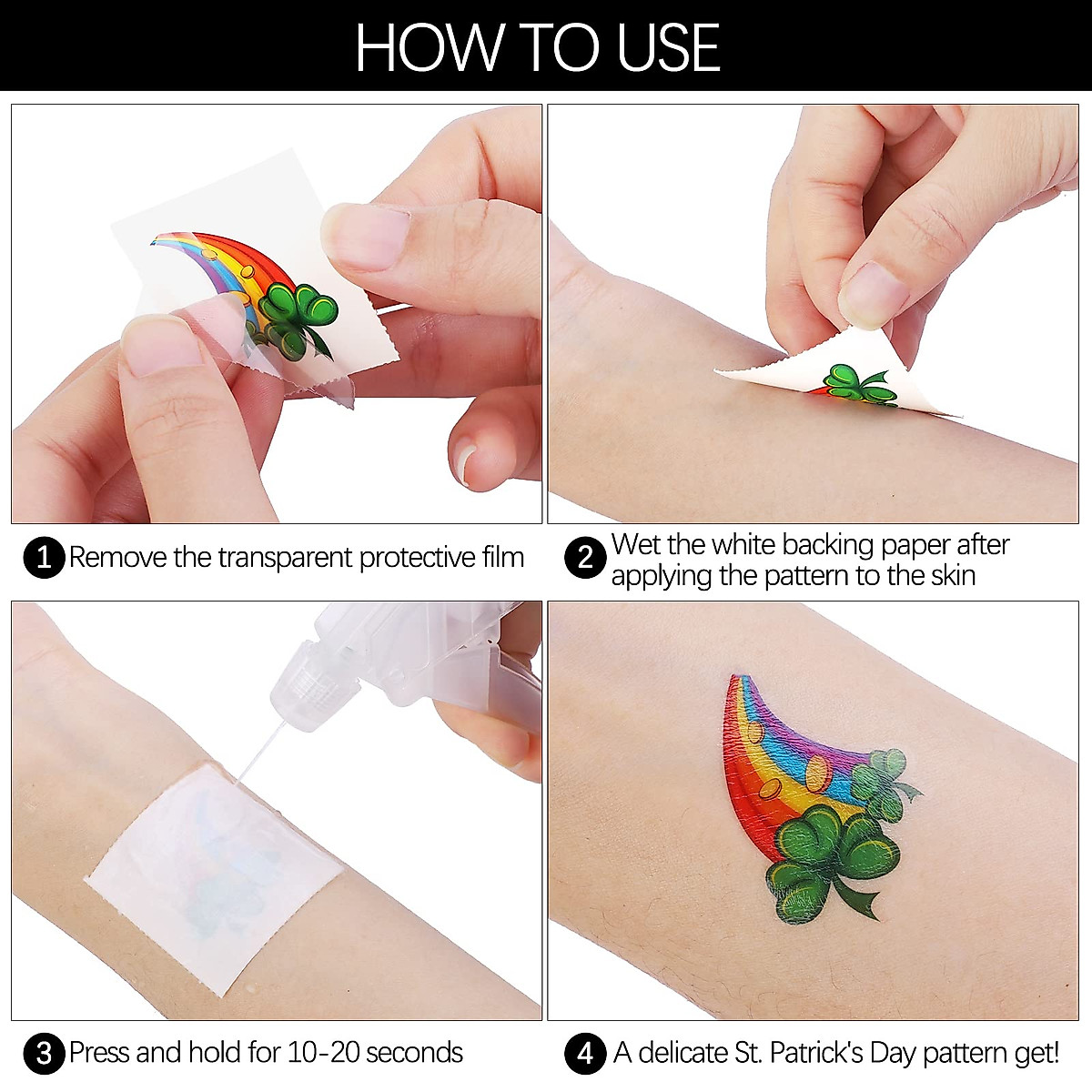 ADXCO 144 Pieces St. Patrick's Day Tattoos in 6 Sheets Shamrock Temporary Tattoos Stickers Irish Flag Clover Truck Beer Temporary Stickers for St. Patrick's Day Decorations Party Favors Accessories