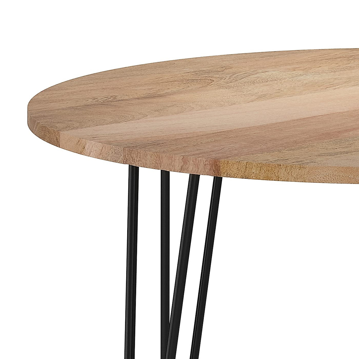 SIMPLIHOME Hunter Round Dining Table, Solid Mango Wood Tabletop in Natural and Powder-Coated Iron Metal Base in Black, 45-inches Round, Modern Industrial Kitchen Table for up to 4 People