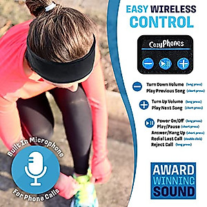CozyPhones Sleep Headphones - Wireless Over Ear Headphones from Ultra Thin Cool Mesh Chordless Head Phones for Side Sleepers, Meditation, Running, Laptop, and Phone - Black Lycra