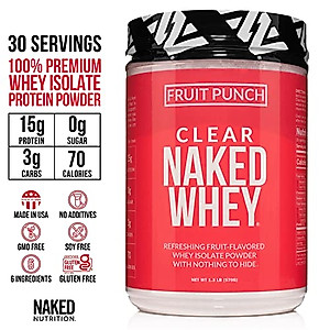 Clear Naked Whey Protein Isolate, Fruit Punch, 100% Iso Protein Powder, No GMOs or Artificial Sweeteners, Gluten-Free, Soy-Free - 30 Servings