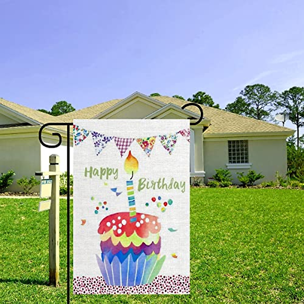 KiBSHiYiQi Happy Birthday Garden Flag Birthday Party Decoration Banner Vertical Double Sided 12.5 × 18 inch Burlap Flag Outdoor Yard House Decor (Style07)