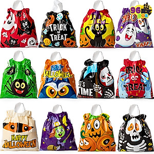 JOYIN 96 Halloween Drawstring Treat Bags 6"x6" Halloween Goody Bags for Kids' Trick or Treat Goodie Bags Classroom Halloween Party Favor Supplies