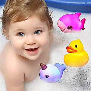 JOYIN 12Pcs Light Up Bath Toys, Toddler Flashing Colourful LED Bathtub Mermaid Toy, Baby Bathtime Floating Rubber Shower Toy for Infant Baby Kids Boy Girl Birthday Valentines Gift Swimming Pool Party