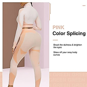 JOYMODE Women's Workout Sets 2 Piece Seamless Textured High Waist Legging Crop Top Gym, 2 Piece-pink, Medium