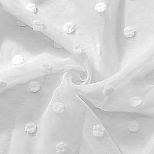 Barossa Design Pure White Sheer Shower Curtain -Soft Light-Weight Faux Linen Polyester & Sheerness Shower Curtain with Pom Poms for Girls Bathroom - 72x72