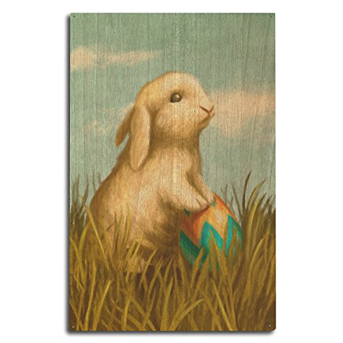 Easter Bunny, Oil Painting Birch Wood Wall Sign (10x15 Rustic Home Decor, Ready to Hang Art)