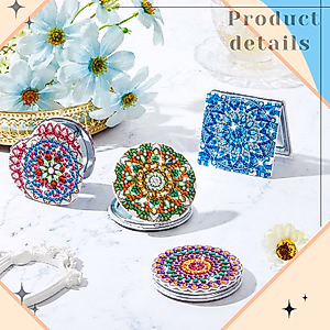 Marsui 4 Pcs Diamond Painting Compact Mirror Art Kits for Adults DIY Pocket Mirror Art Cover Portable Folding Purse Looking Glass for Women(Mandala)