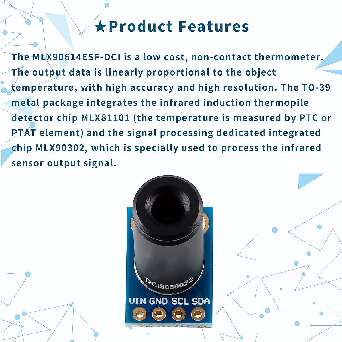 EC Buying MLX90614ESF-DCI Non-Contact Infrared Temperature Sensor Module High Precision Infrared Temperature Sensor Module Long Distance 50cm Serial Port IIC Suitable for Arduino/DIY (GY-906-DCI)