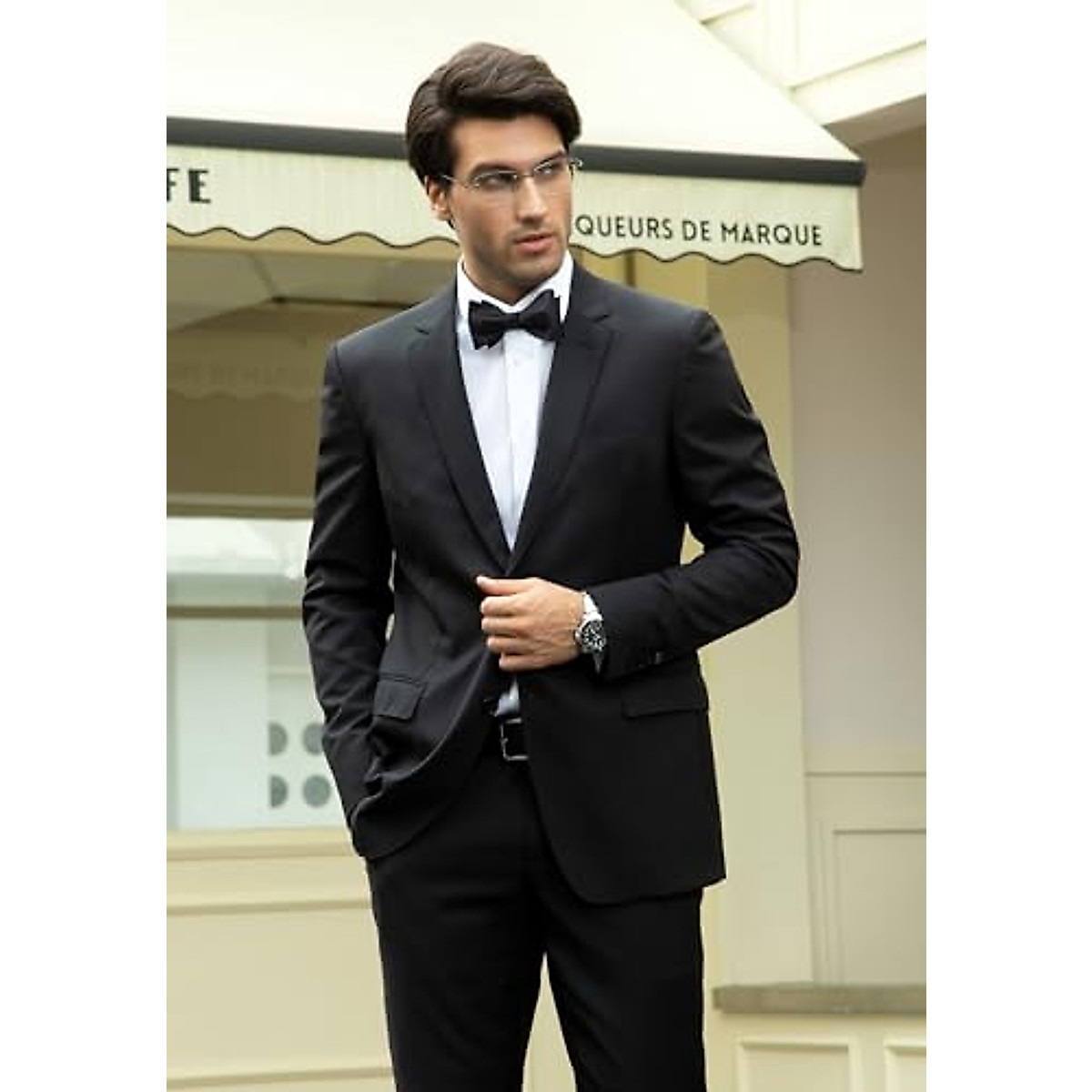 HISDERN Mens Black Bow Ties Floral Paisley Self Bow Ties for Men Formal Woven Silk Pocket Square Set with Gift Box for wedding