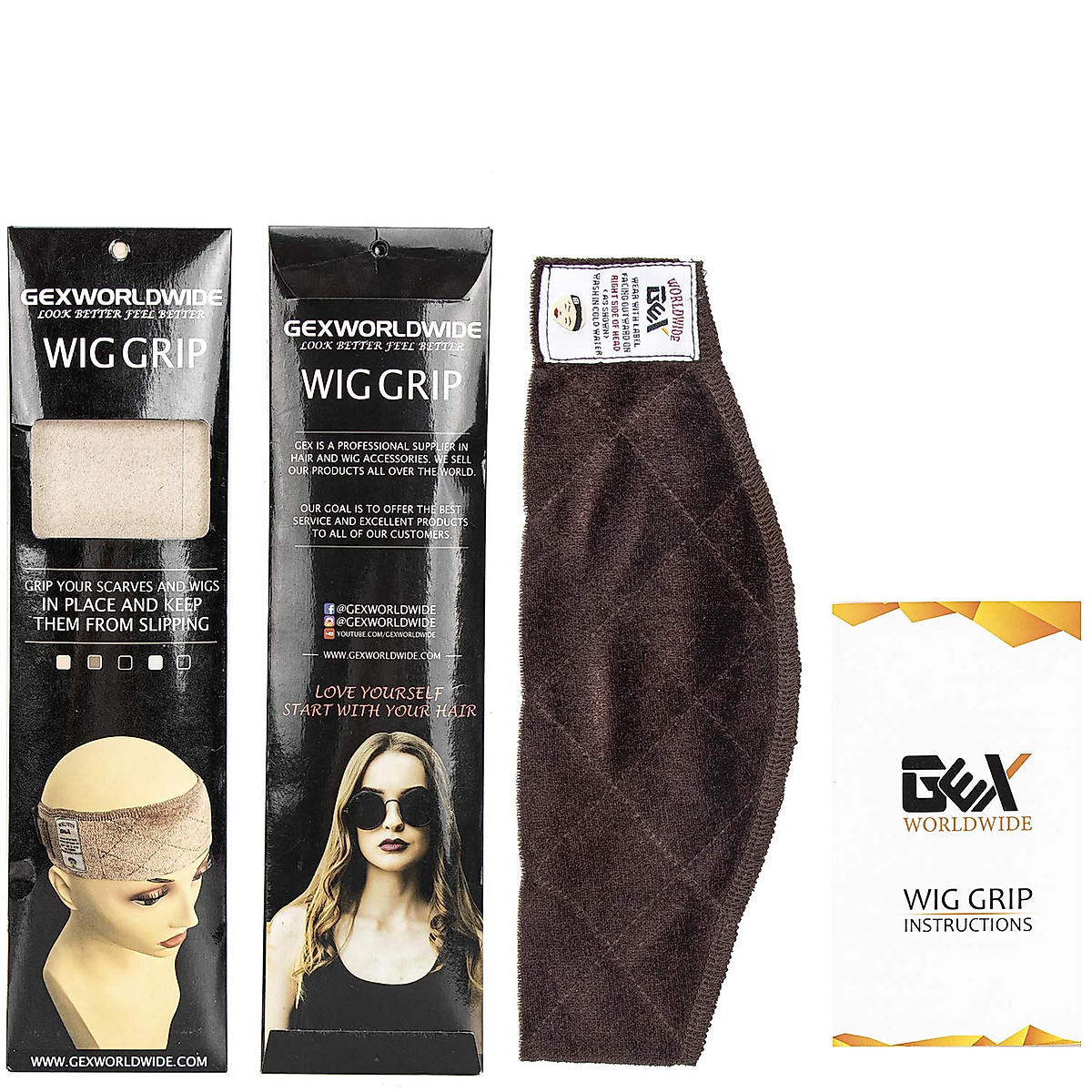 GEX Wig Grip Band Adjustable Wig Comfort Band Headband Flexible Velvet Scarf Wig Comfort Non-Slip Adjustable Fasten Wig Bands With Arch Extra Hold for Women (Brown)