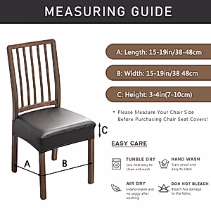 NILUOH Waterproof Seat Covers for Dining Room Chairs Set of 2, Pu Leather Chair Seat Slipcovers Dining Chair Cover Removable Washable Chair Protctor Cover, Rear Covers (PU-Black)