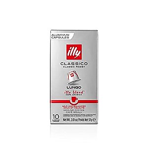 illy Lungo Classico Coffee, Classic Roast (Medium Roast) (100-Count single serve capsules, compatible with Nespresso Original Line System coffee machines)