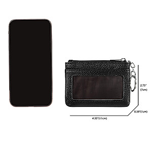 Women Genuine Leather Keychain Zipper Change Wallet Small Mini Pocket Size Coin Purse, Black