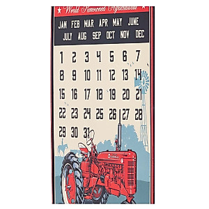 Farmall International Harvester Calendar - Vintage Embossed Metal Farmall Sign With Magnets for Garage or Man Cave Red