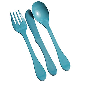 KNORK Eco 24 Piece (Fork, Knife, Spoon) Plant Based Cutlery Bamboo Reusable Flatware Set, Blue