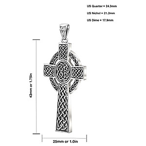 US Jewels New 925 Sterling Silver Irish Celtic Knot Cross Religious Pendant, 43mm
