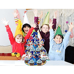 Hedgehog Themed Cupcake Stand 3 Tier, Blue Hedgehog Cake Stand for Boy Kids Birthday Party, Baby Shower, Gender Reveal Party, The Hedgehog Themed Boys Party Supplies