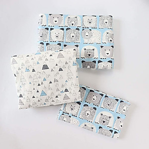 Emenpy 100% Cotton Crib Bedding Set for Infant Boys Girls,3 Pcs Baby Pattern Bed Linen Include Duvet Cover,Fitted Sheet,Pillowcase,Nursery Decoration,No Filler(Sky Blue)