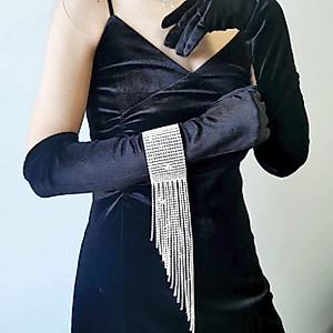 JolieHome Fashion Sparkling Rhinestone Cuff Bracelet for Women Girls, Silver Crystal Strand Mulitlayer Prom Wrap Bracelet with Fringe for Party Wedding Dating