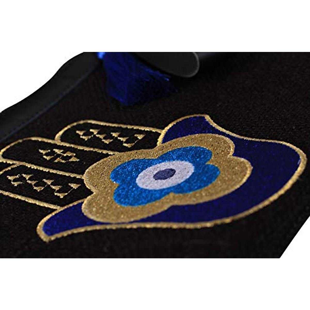 KarensLine Handmade Evil Eye Embroidery Black Jute Clutch Bag Hamsa Hand Beach Summer Style, Medium