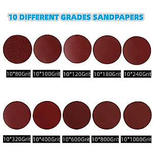 5 inch Sanding Discs Hook and Loop with 100PCS 5 inch Sanding Discs Sandpaper, Angle Grinder Attachments with [2PCS] 5/8-11 Threads 80 100 120 180 240 320 400 600 800 1000 Grits Sandpaper