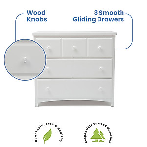 Delta Children 3 Drawer Dresser with Interlocking Drawers, Bianca White