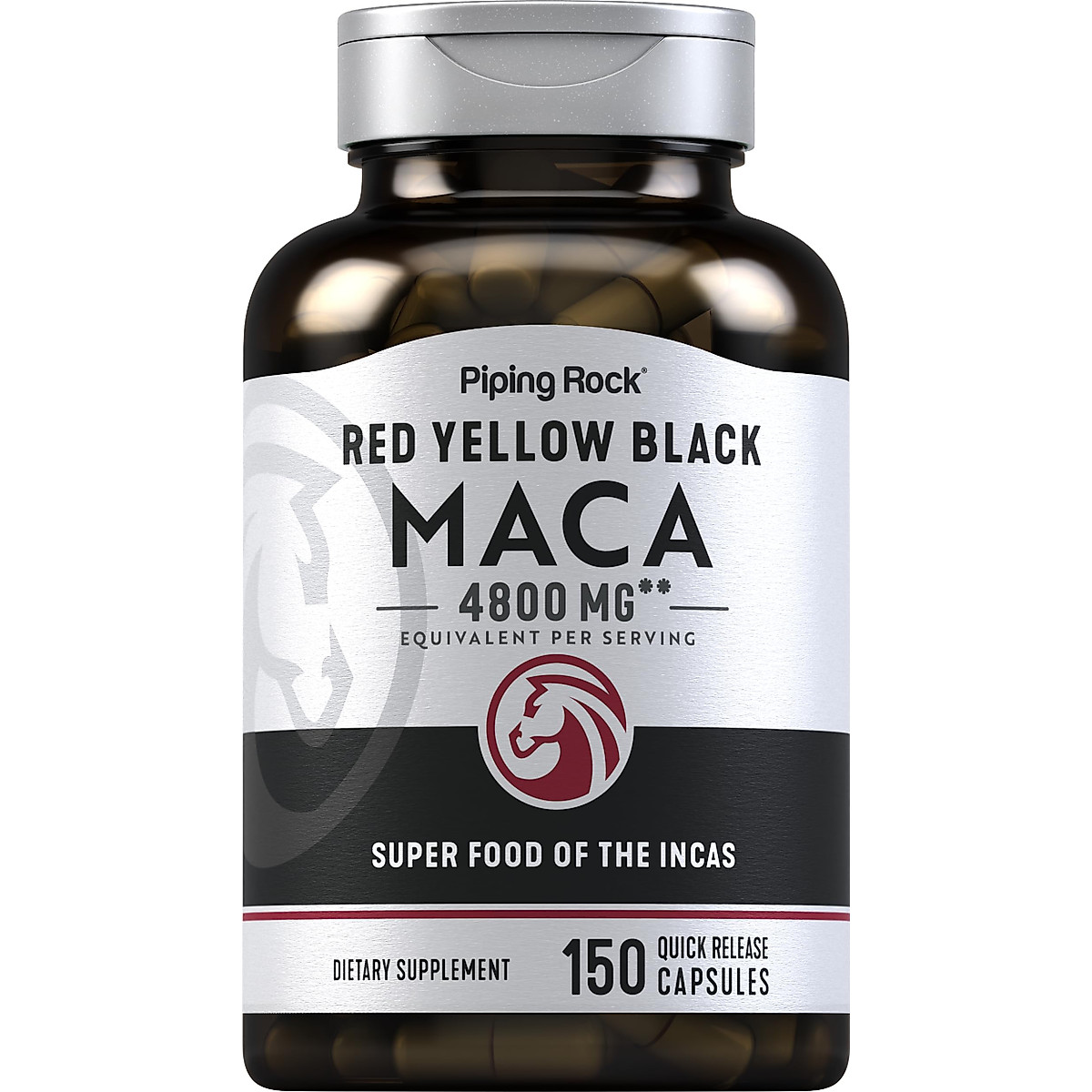 Piping Rock Maca Root Capsules | 4800mg | 150 Pills | Red Yellow Black Maca Root | Superfood | Non-GMO, Gluten Free Supplement