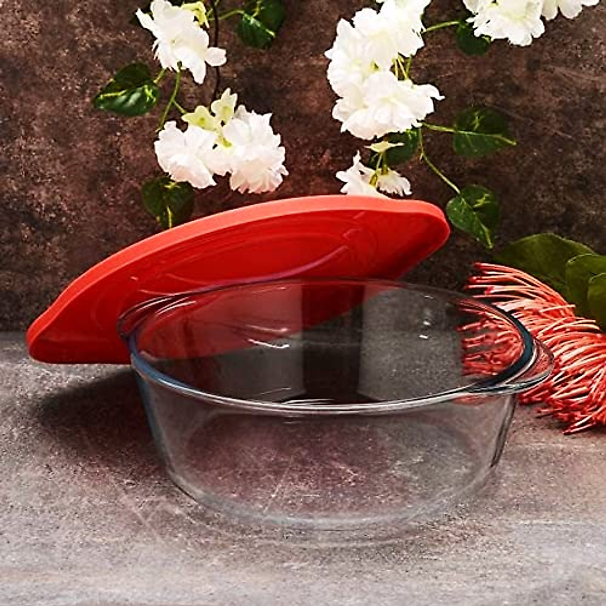 ums Glass Casserole Dish - Borosilicate Glass, Bakeware with Lid | Food Storage Glass Baking Dish with Lid, Oven, Stove, Microwave, Dishwasher and Refrigerator Safe Baking Dish - 2.2 Quarts