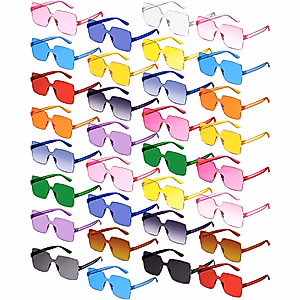 Chumia 51 Pack Fun Sunglasses Bulk Adult Party Favors Sunglasses Colorful Plastic Square Rimless Retro Sunglasses for Women Men Neon Party Candy Color Glasses