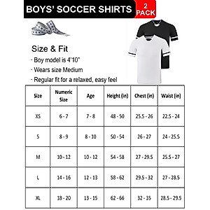 2 Pack Youth Boys' Soccer Jerseys, Black White Training Shirts for Kids, Dry Fit Athletic Performance Short Sleeve Tees (Medium)