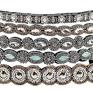 Teenitor 5Pcs Headbands for Women Rhinestone Beaded Headband, Head Bands for Women's Hair Fashionable Handmade Crystal Beaded Elastic hairbands Lady Women Girls Hair Jewelry Accessories, 20-26.8"