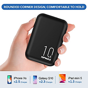 RPMAX Portable charger 10000mah with LED Display, Compact Power Bank Cell Phone External Battery Pack 2.4A Quick Charge Small Compatible iPhone 8XXS11,Samsung S10,5V Heated Vest. (RP-010K)