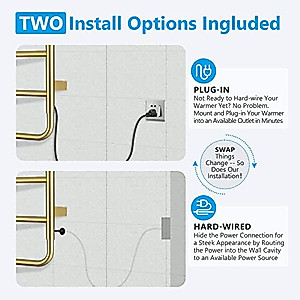 VJASS Towel Warmer for Bathroom,4 Timer Settings,3 Min Fast Heating,Intelligent Automatic Shutdown,Towel Warmers for Bathroom Rack Plug-in/Hardwired (Brushed Gold)